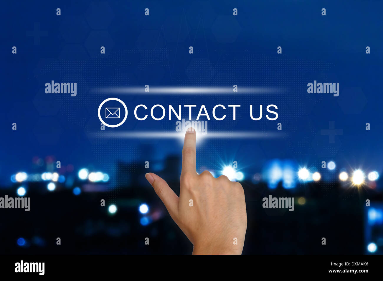 hand clicking contact us button on a touch screen interface Stock Photo ...