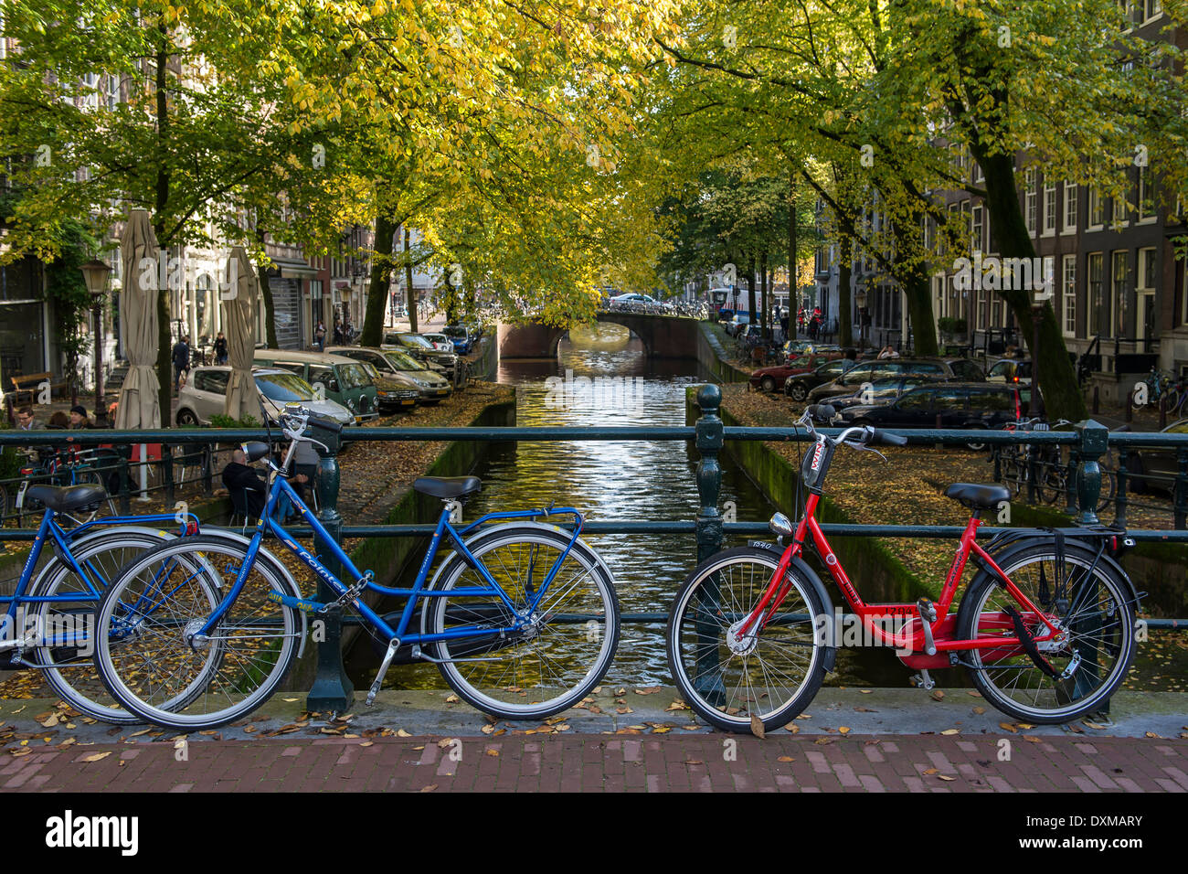Bikes on a bridge at the canals of Amsterdam, the Netherlands Stock ...