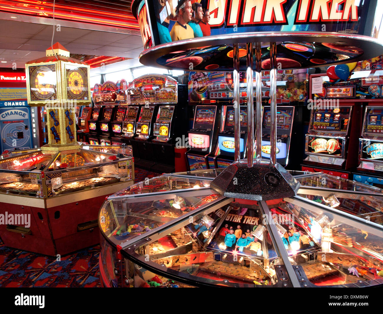 Inside an amusement arcade, Paignton Pier, Devon, UK Stock Photo ...