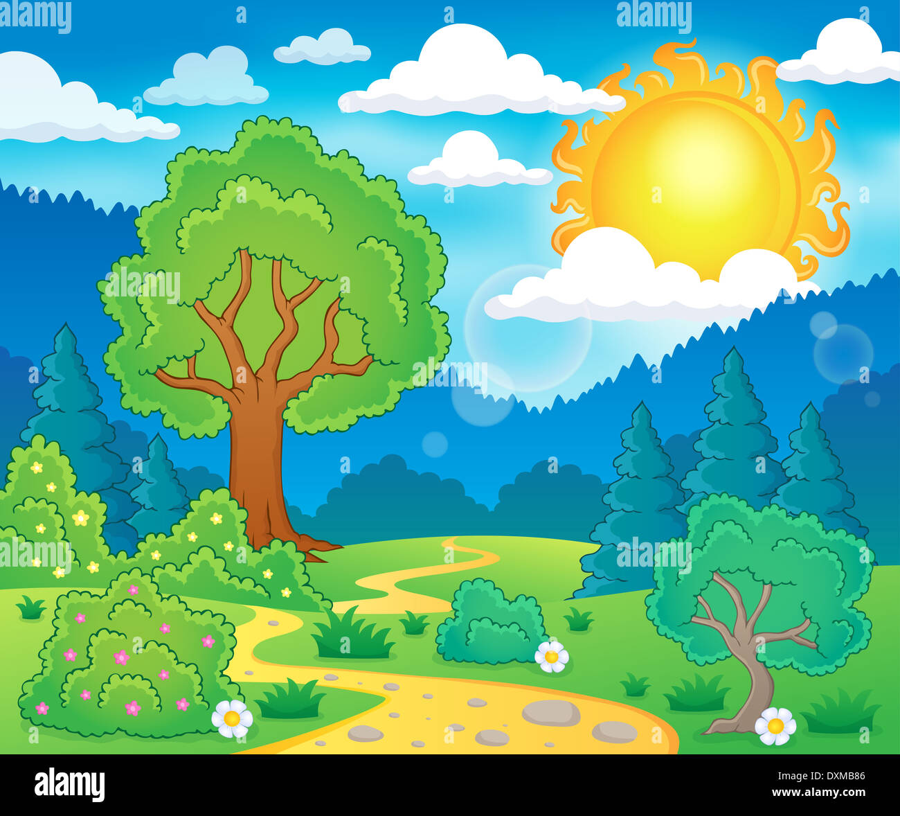 Spring theme landscape 5 - picture illustration Stock Photo - Alamy