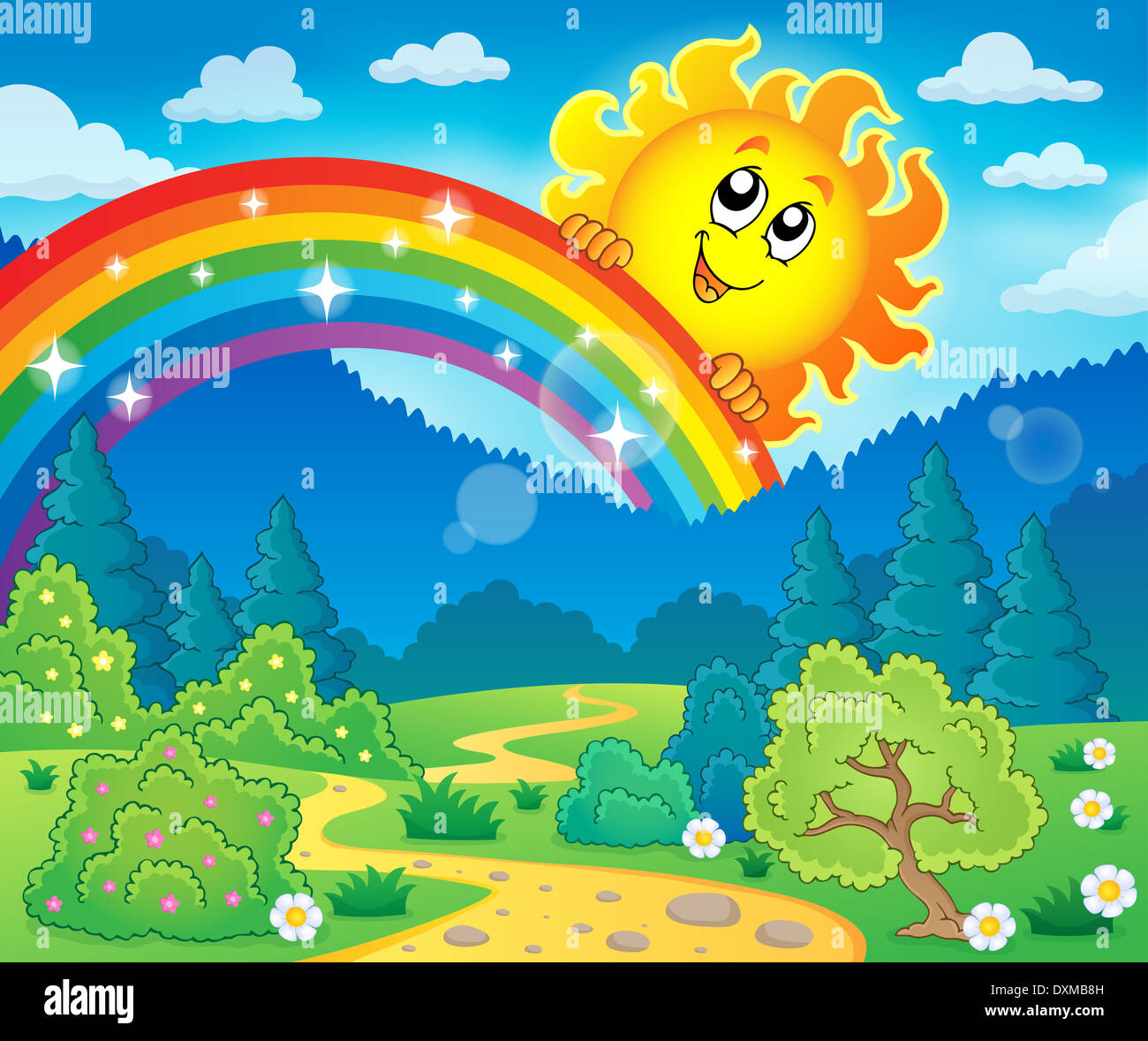 Spring theme landscape 7 - picture illustration Stock Photo - Alamy