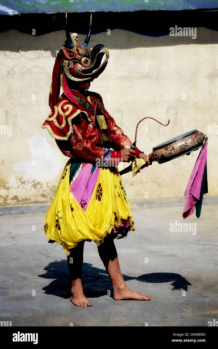 Costumed dancer at traditional dance display in Thimpu, Bhutan ...