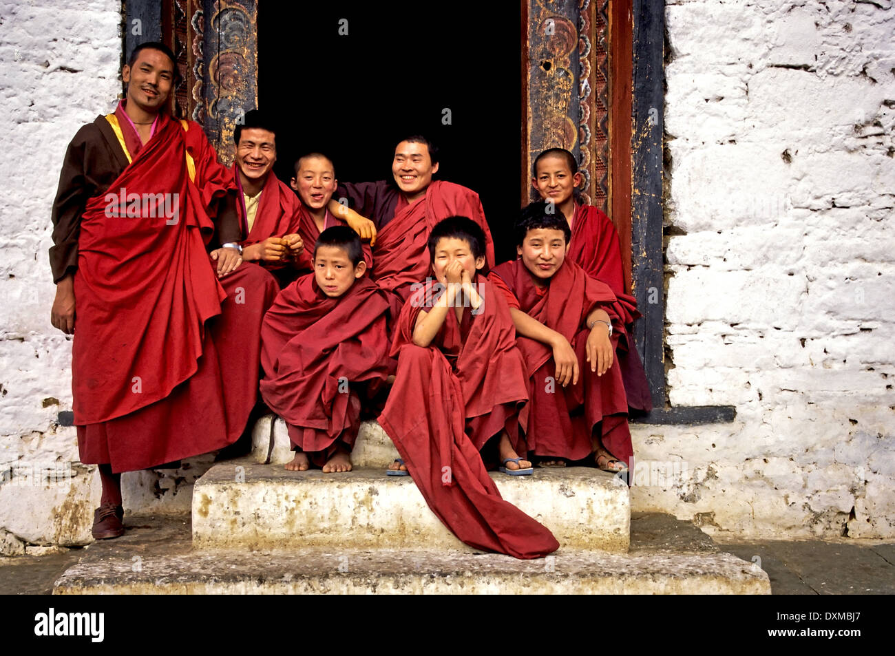 A group of monks at Thimpu Dzong, Bhutan. Digitally Manipulated Image ...