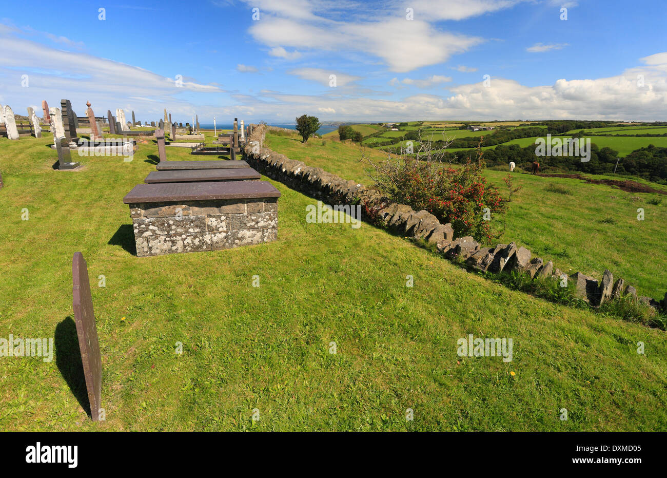 The graveyard at the church of Llanddewi Aberarth, Ceredigion, Wales ...