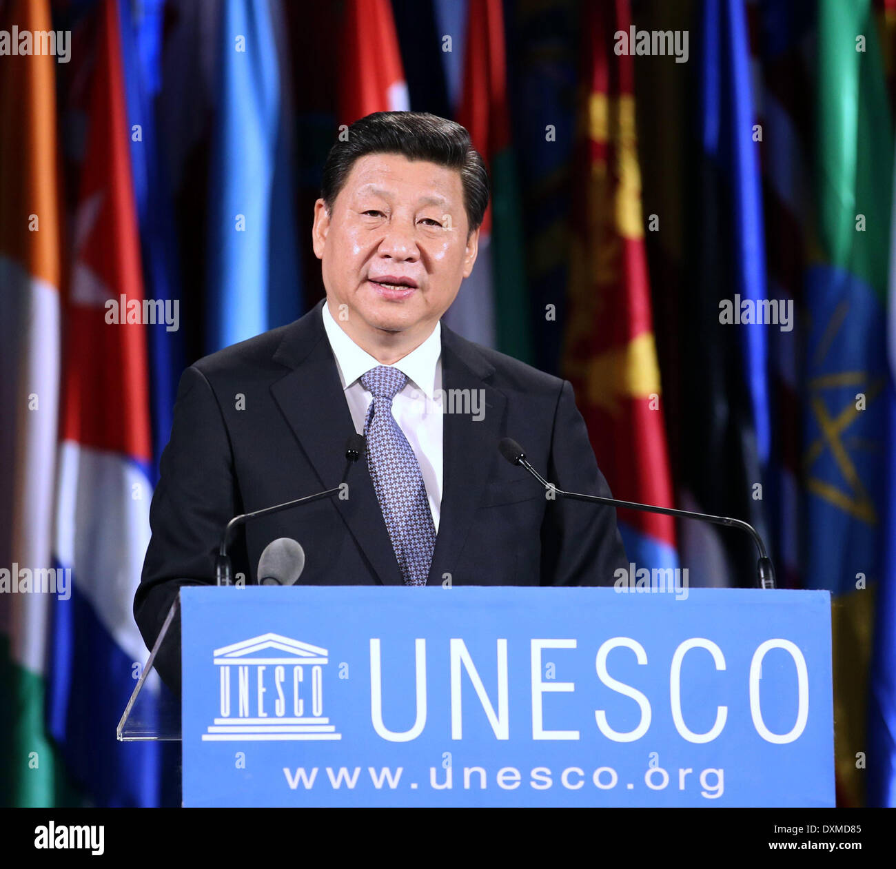 Paris, France. 27th Mar, 2014. Chinese President Xi Jinping delivers a ...