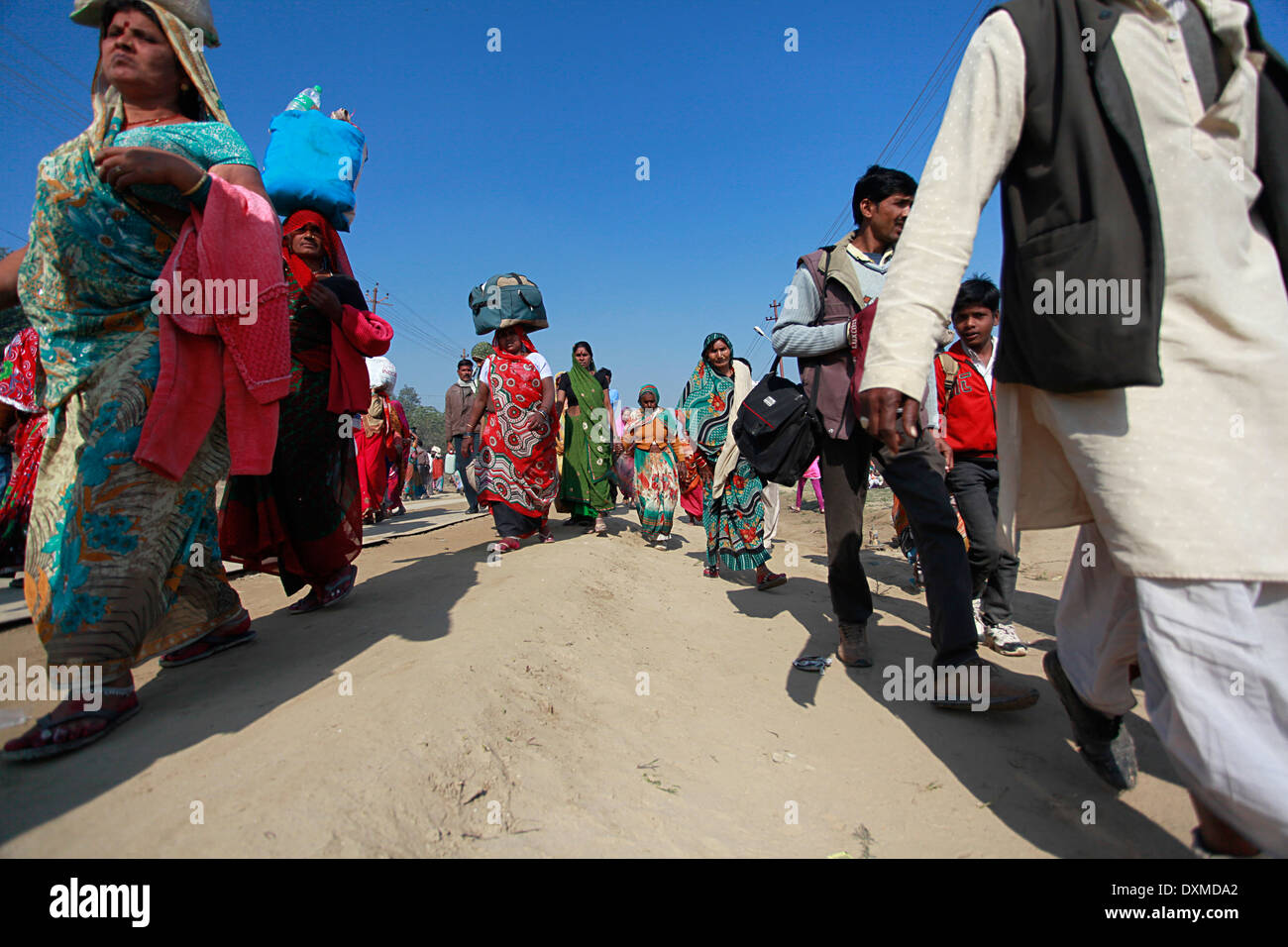 India, Uttar Pradesh, Allahabad, Kumbh Mela pilgrimage, People on the ...