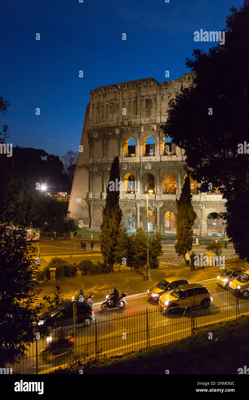 ROME, ITALY - MARCH 6, 2014: The Colosseum on a beautiful spring night ...