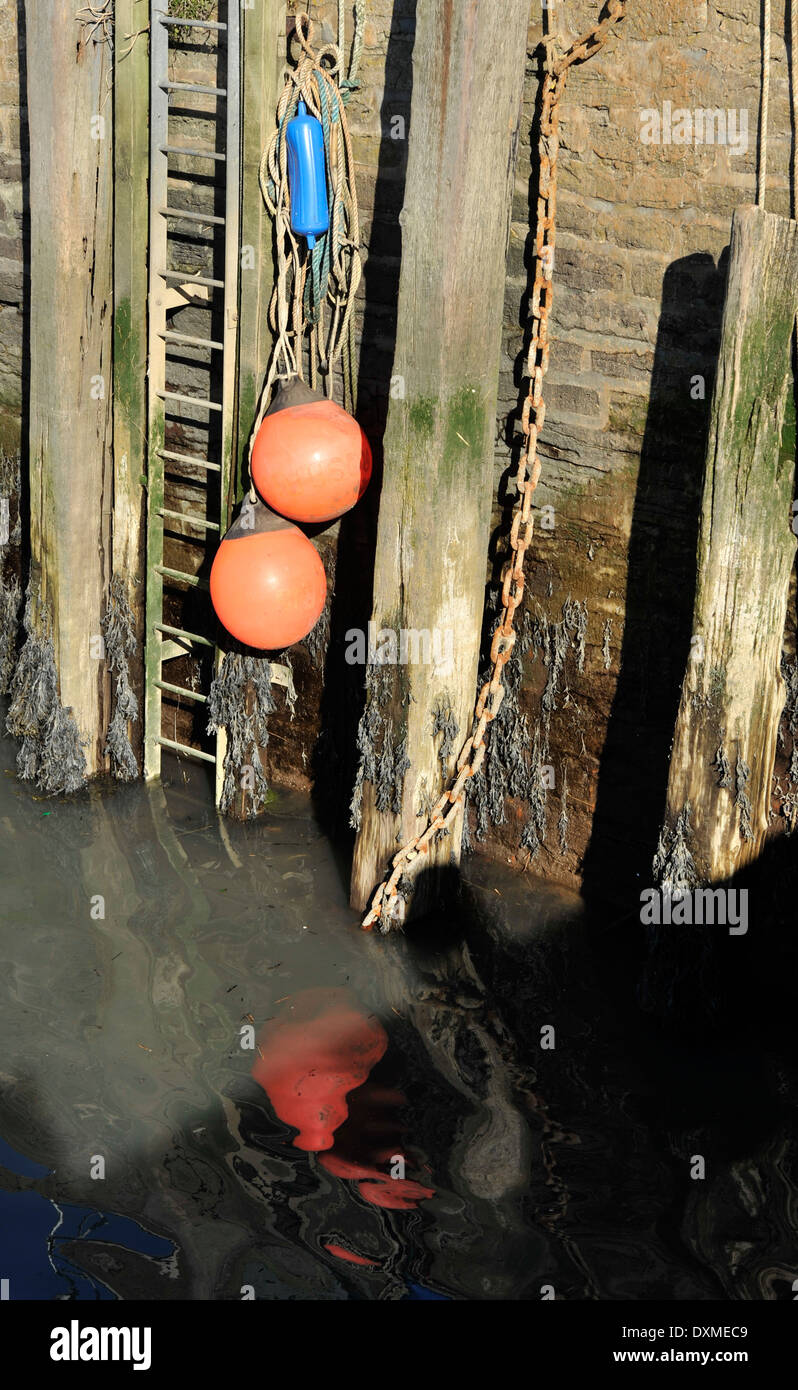 Ladder, chain and marker buoys in harbour Stock Photo - Alamy