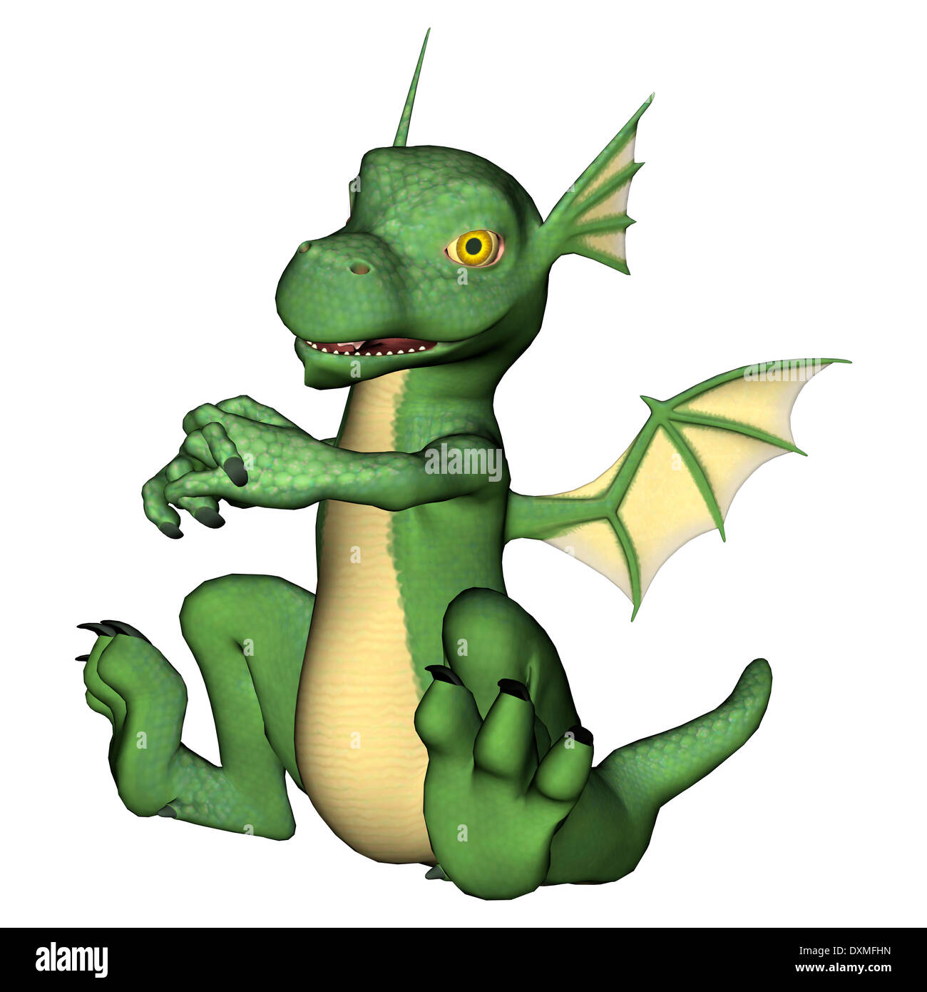 3D digital render of a little green dragon isolated on white background ...