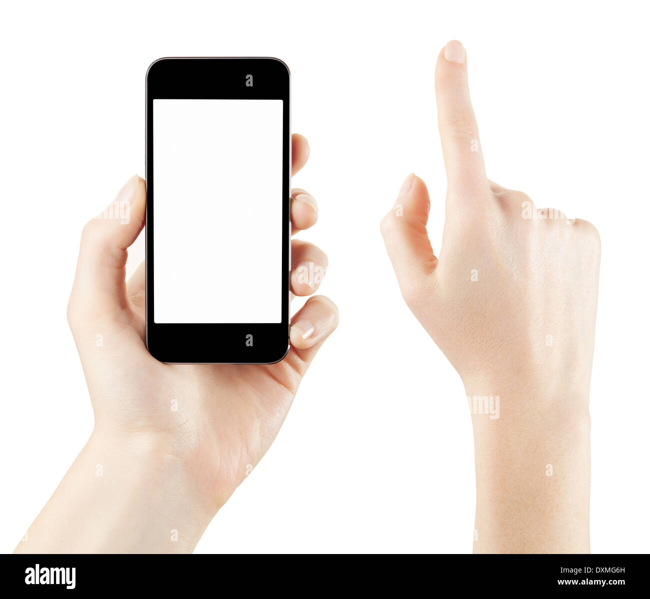 Woman holding phone Cut Out Stock Images & Pictures - Alamy