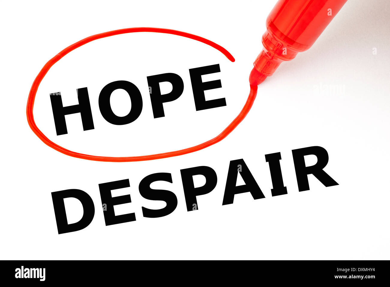 Choosing Hope instead of Despair. Hope selected with red marker Stock ...