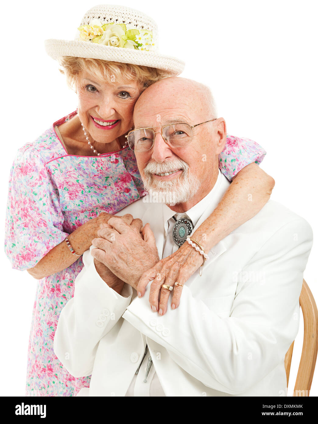 Formal portrait of a traditional Southern senior couple in love. White ...