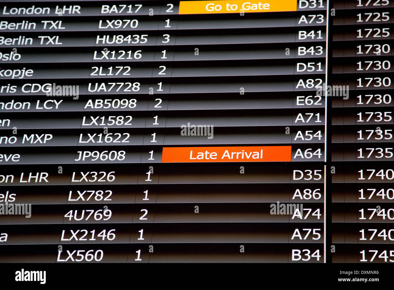 Airport departure board in terminal with flight information Stock Photo ...