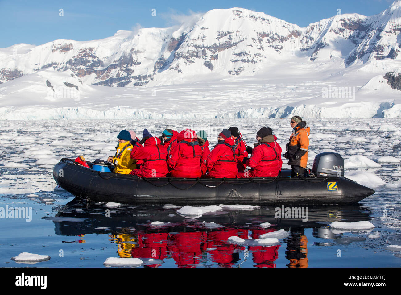 Members of an expedition cruise to Antarctica in a Zodiak in Fournier ...