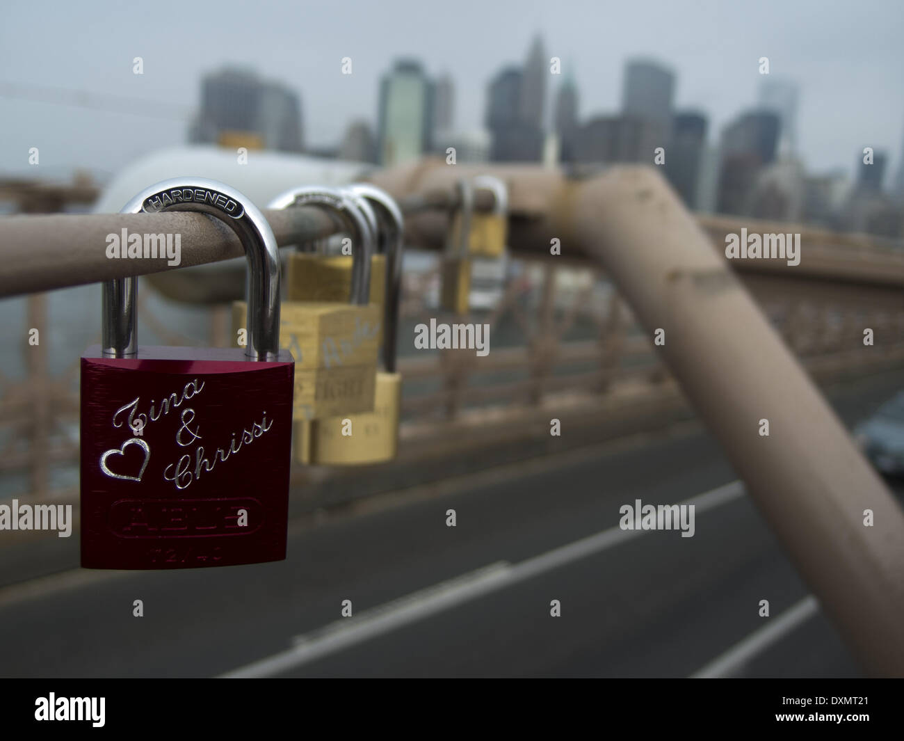 New York, New York, USA. 10th July, 2013. Lovers locks on the Brooklyn ...