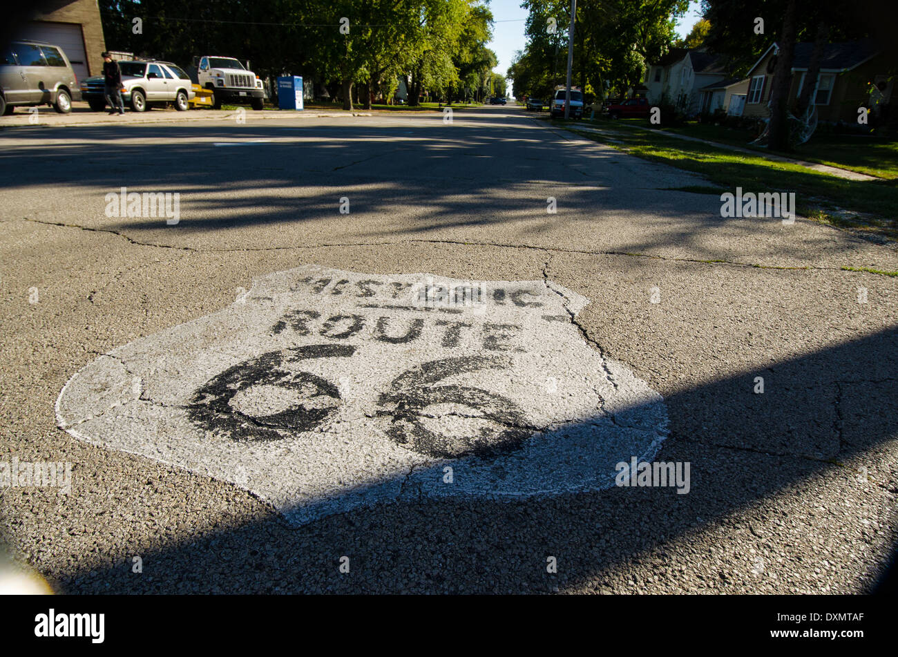 Route 66 sign on the road in Gardner, Illinois, a town along Route 66 ...