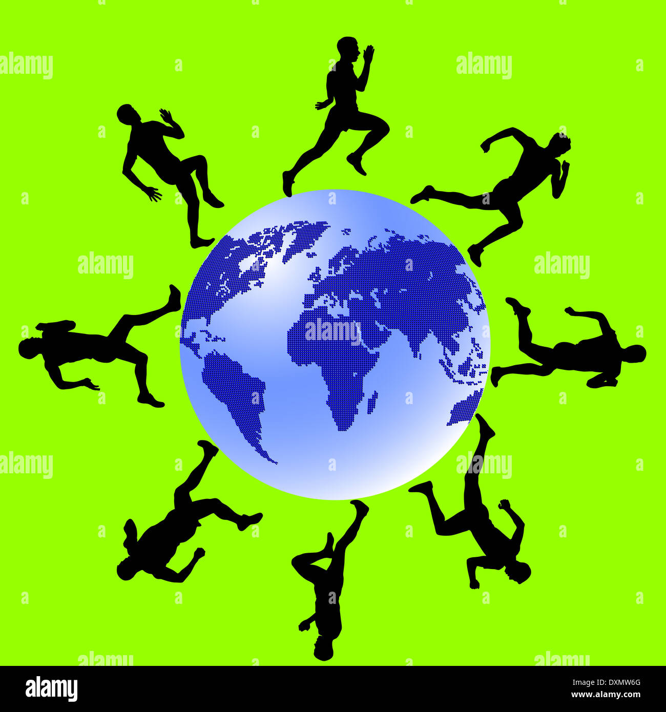 Silhouettes, athletes run around the globe. vector illustration Stock ...