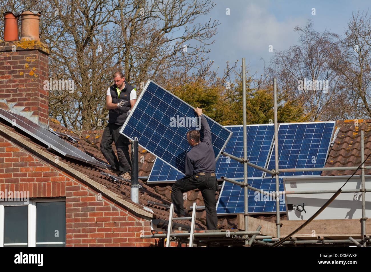 Solar Photovoltaic Panel installation on the pantile roof of a country ...