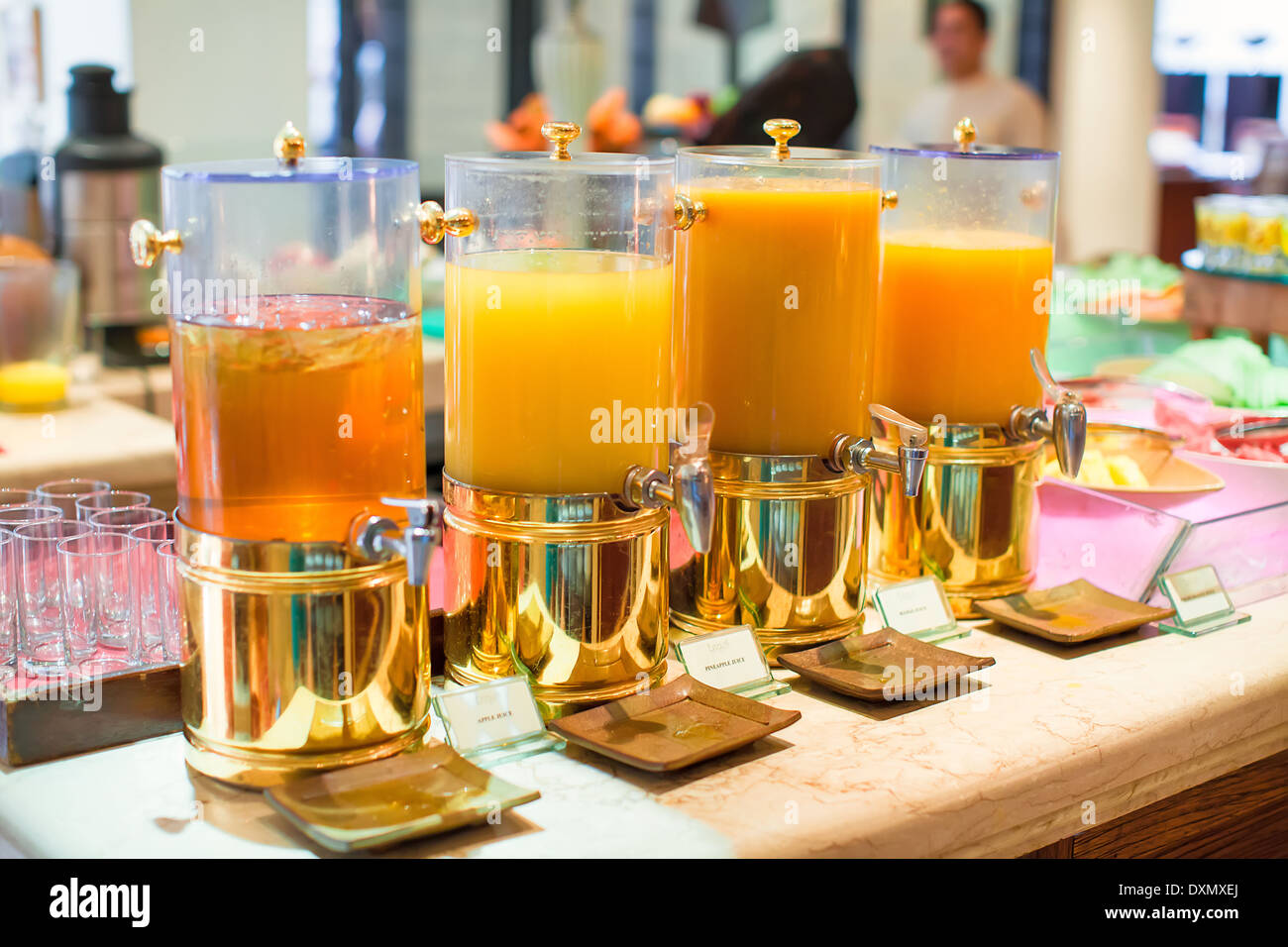Fresh juice at buffet restaurant on breakfast Stock Photo - Alamy