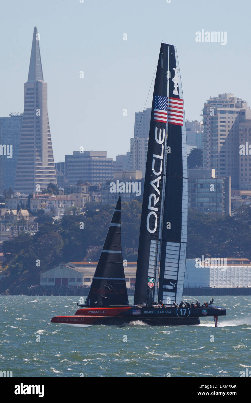 Oracle Team USA skippered by James Spithill sails in the San Francisco ...