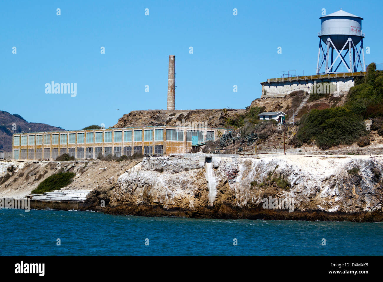 Water tower and smoke stack on Alcatraz Island, Golden Gate National ...