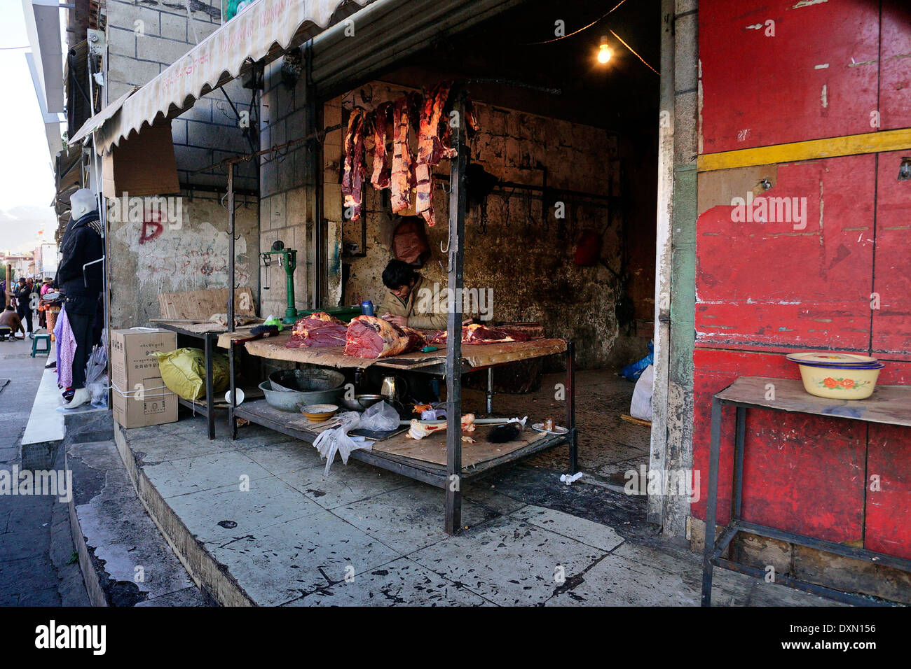 Butcher shop in street of Lhasa,Tibetan travel,candid street ...