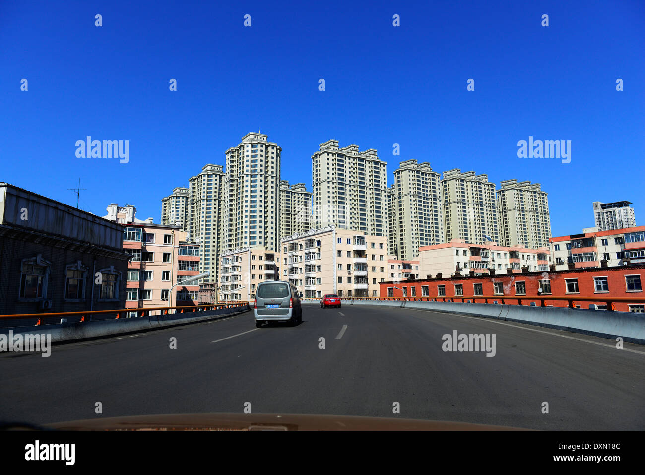 Modern highways and new residential neighborhoods in Harbin, China ...