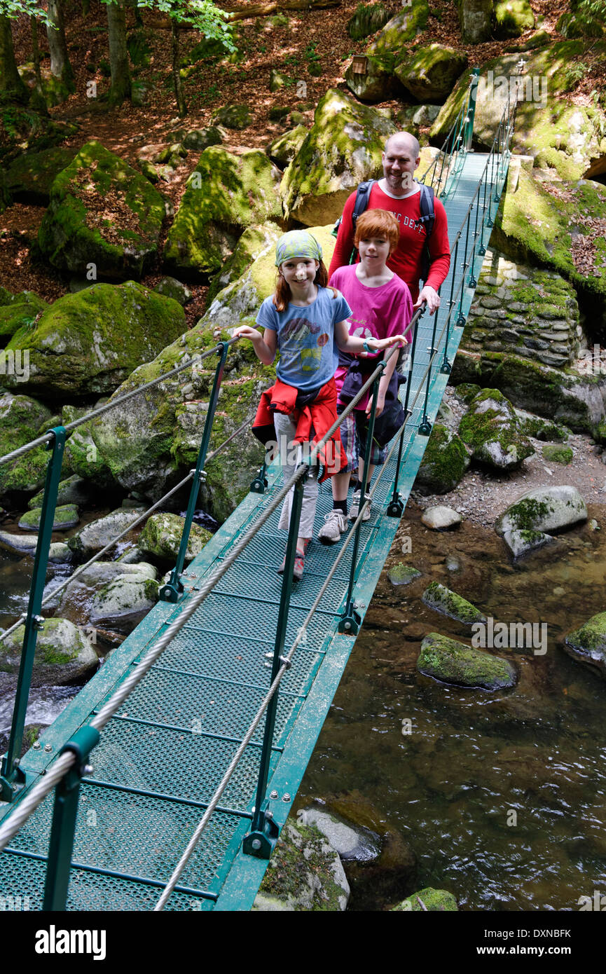 Germany, Bavaria, Buchberger Leite, Family on suspension bridge Stock ...