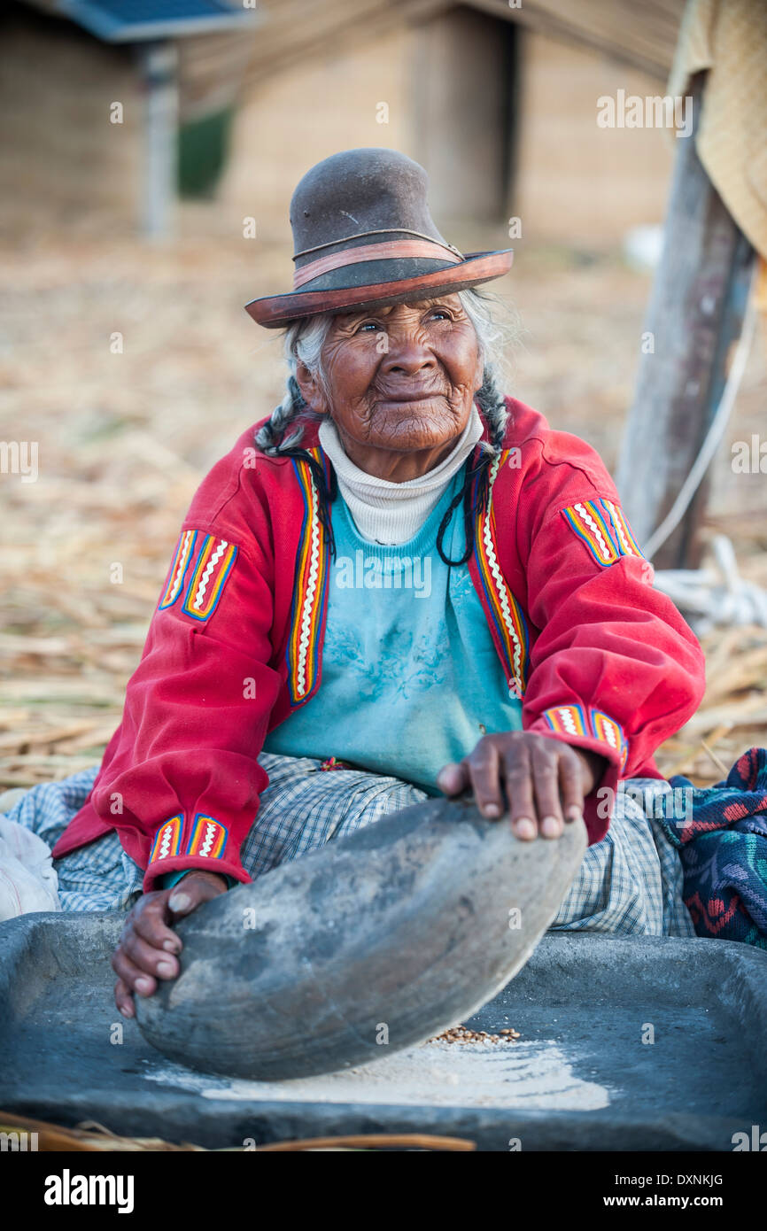 South America, Peru, old woman, Uru people Stock Photo - Alamy