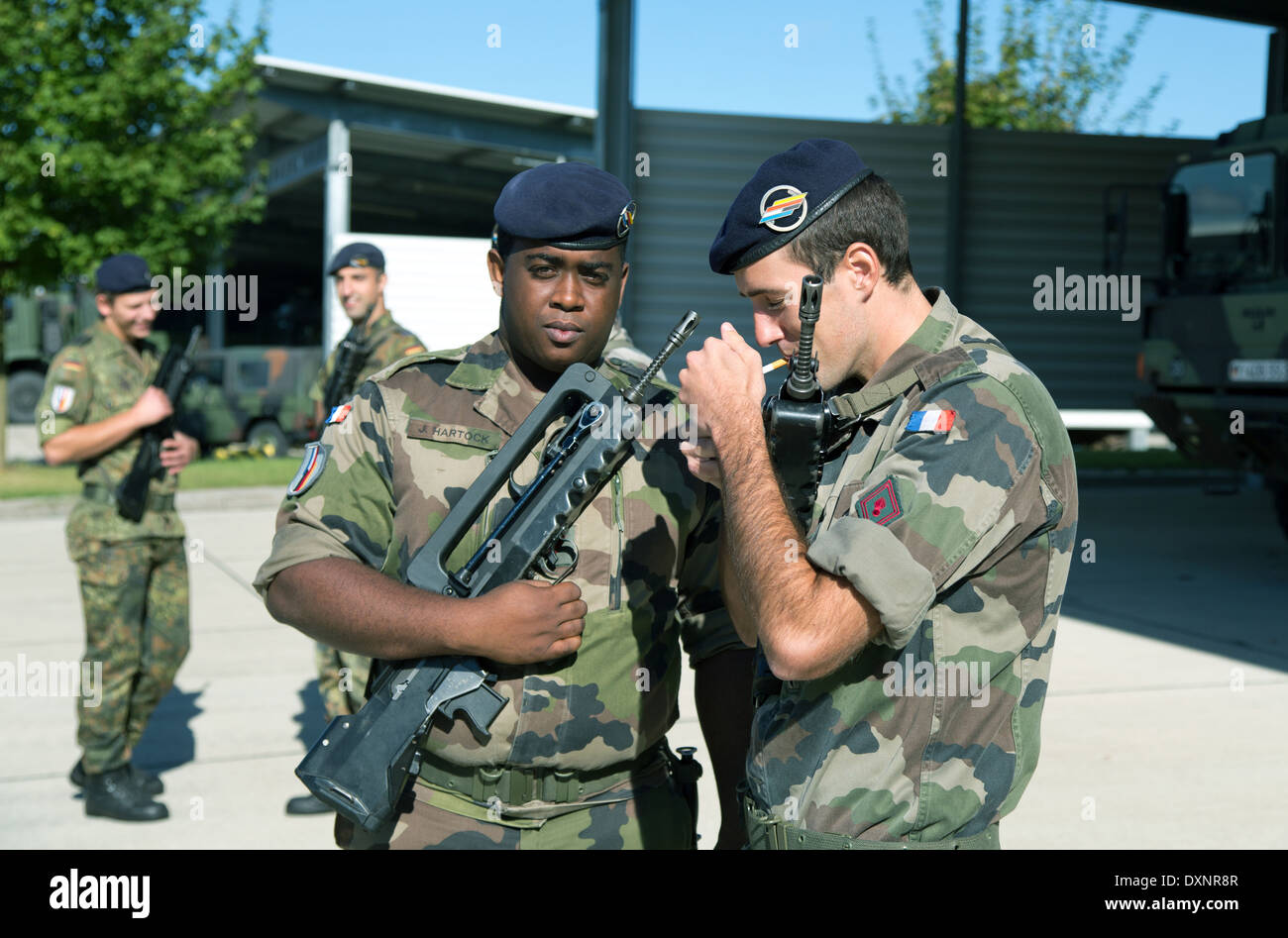 Muellheim, Germany, two french soldiers of Robert Schuhmann Barracks ...