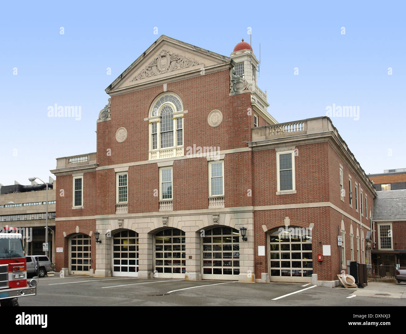 architectural detail showing the Fire Department in Cambridge ...