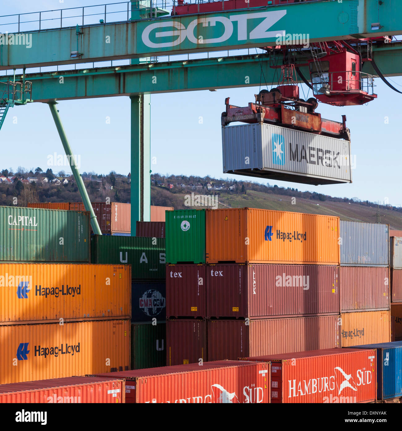 Germany, Baden-Wuerttemberg, Stuttgart, Neckar harbour, container ...