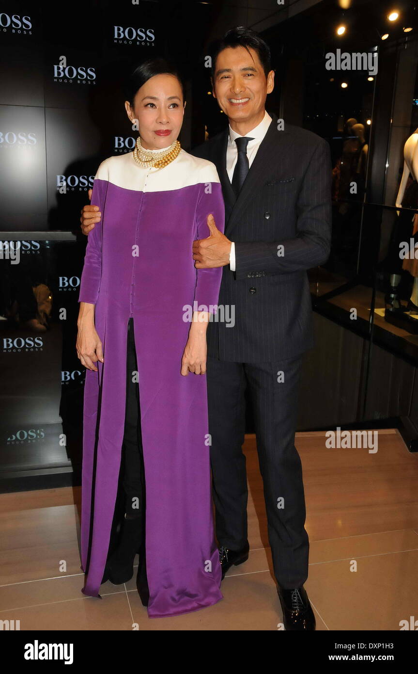 Macao, China. 27th Mar, 2014. Actor Chow Yun Fat and his wife Idy Chang ...