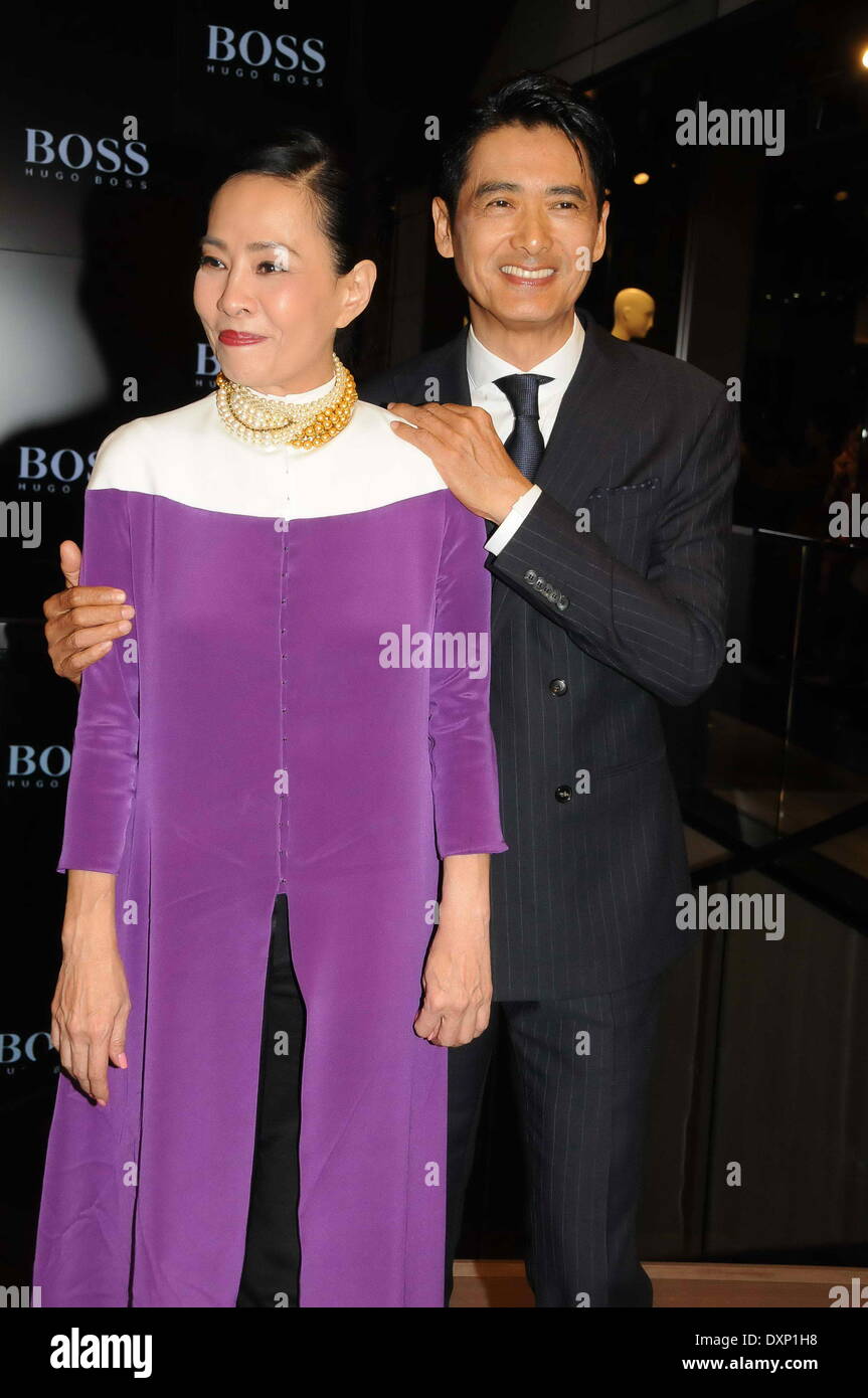 Macao, China. 27th Mar, 2014. Actor Chow Yun Fat and his wife Idy Chang ...