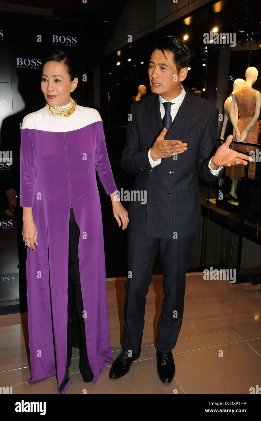 Macao, China. 27th Mar, 2014. Actor Chow Yun Fat and his wife Idy Chang ...