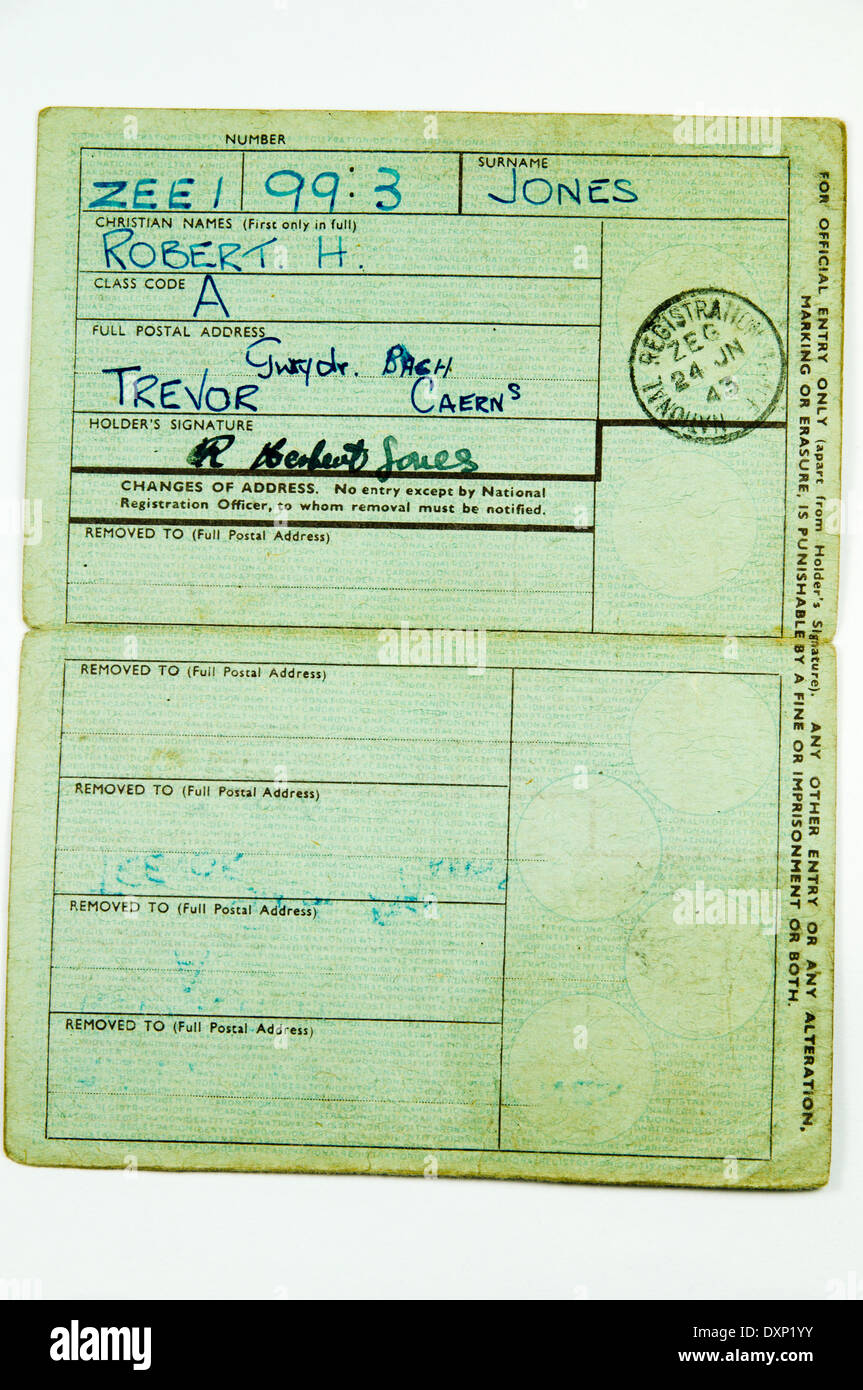 War time National Identity Card. United Kingdom Stock Photo - Alamy