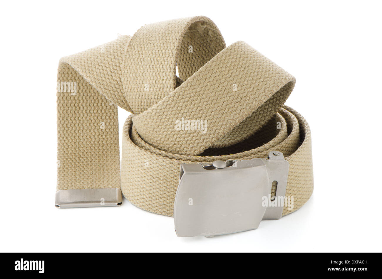 Beige belt on white background Stock Photo - Alamy