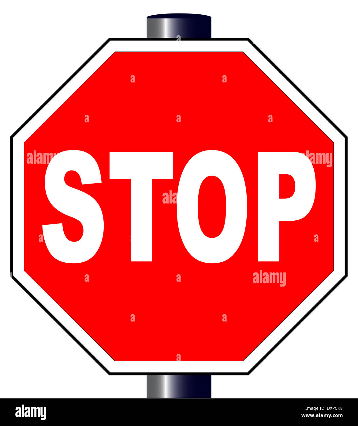 The large octagon red and white stop sign isolated over a white ...