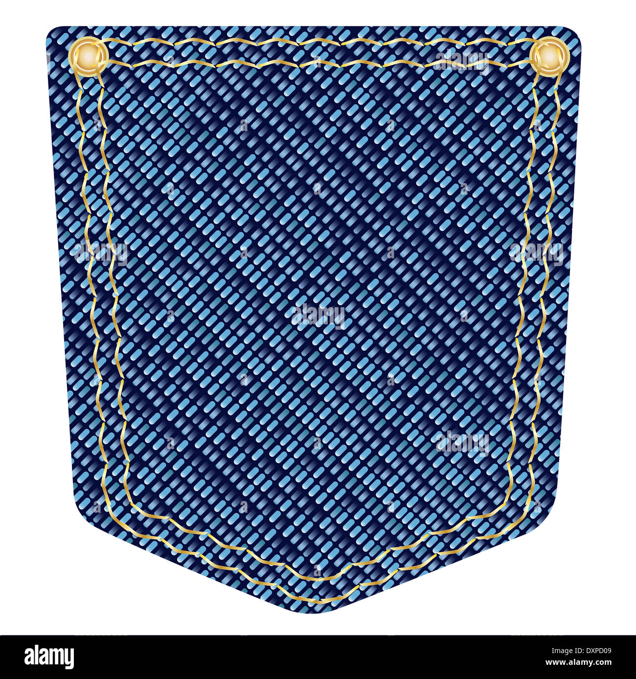 A plain blue denim pocket with copper studs over a white background ...