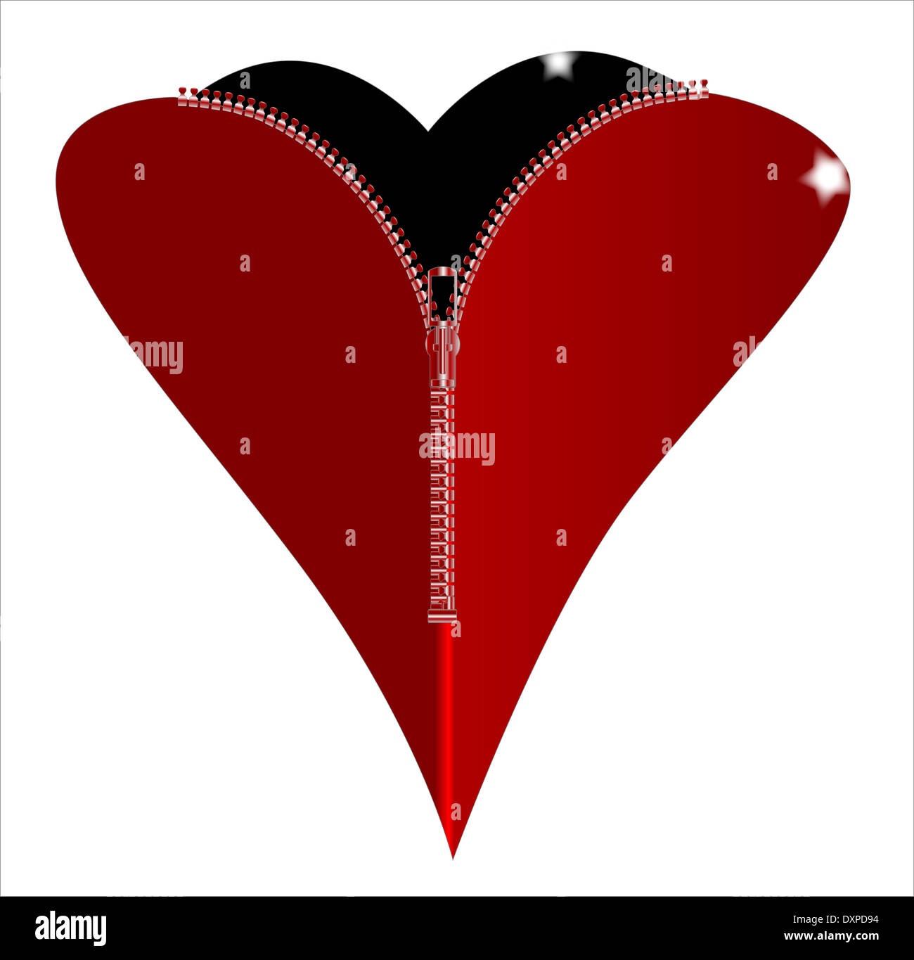 A red heart with a zipper showing a black heart within Stock Photo - Alamy