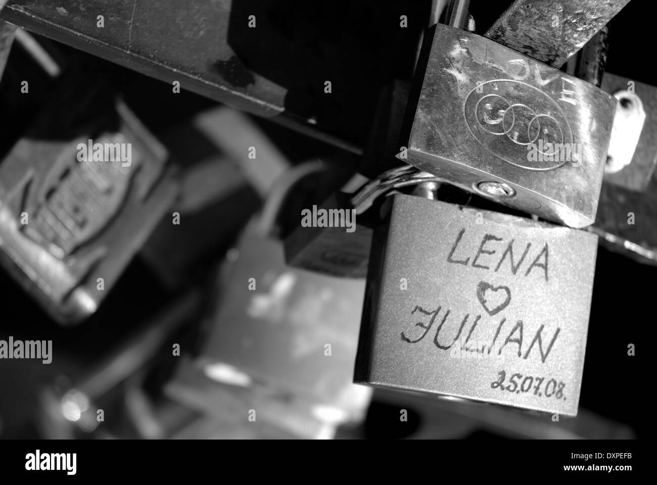 Riga lock padlock bridge padlocks Black and White Stock Photos & Images ...