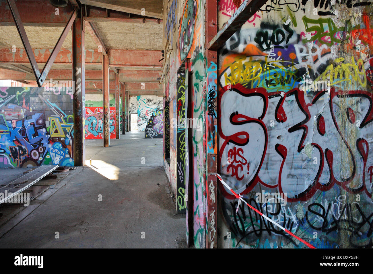 Berlin, Germany, smeared walls in the ruins of Abhoerstation the U.S ...
