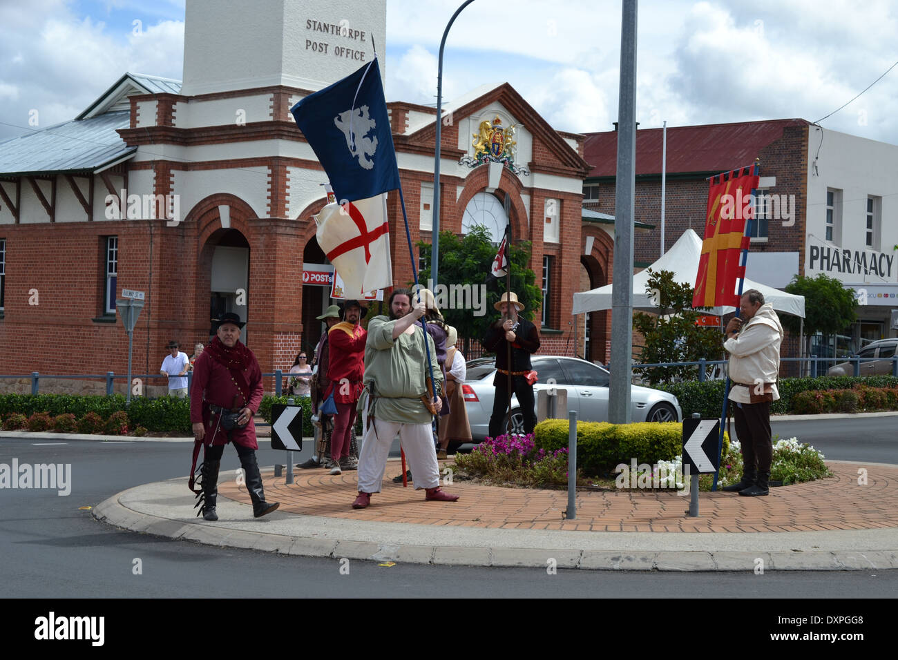 Medieval re-enactors performing in the main street of Stanthorpe, Qld ...