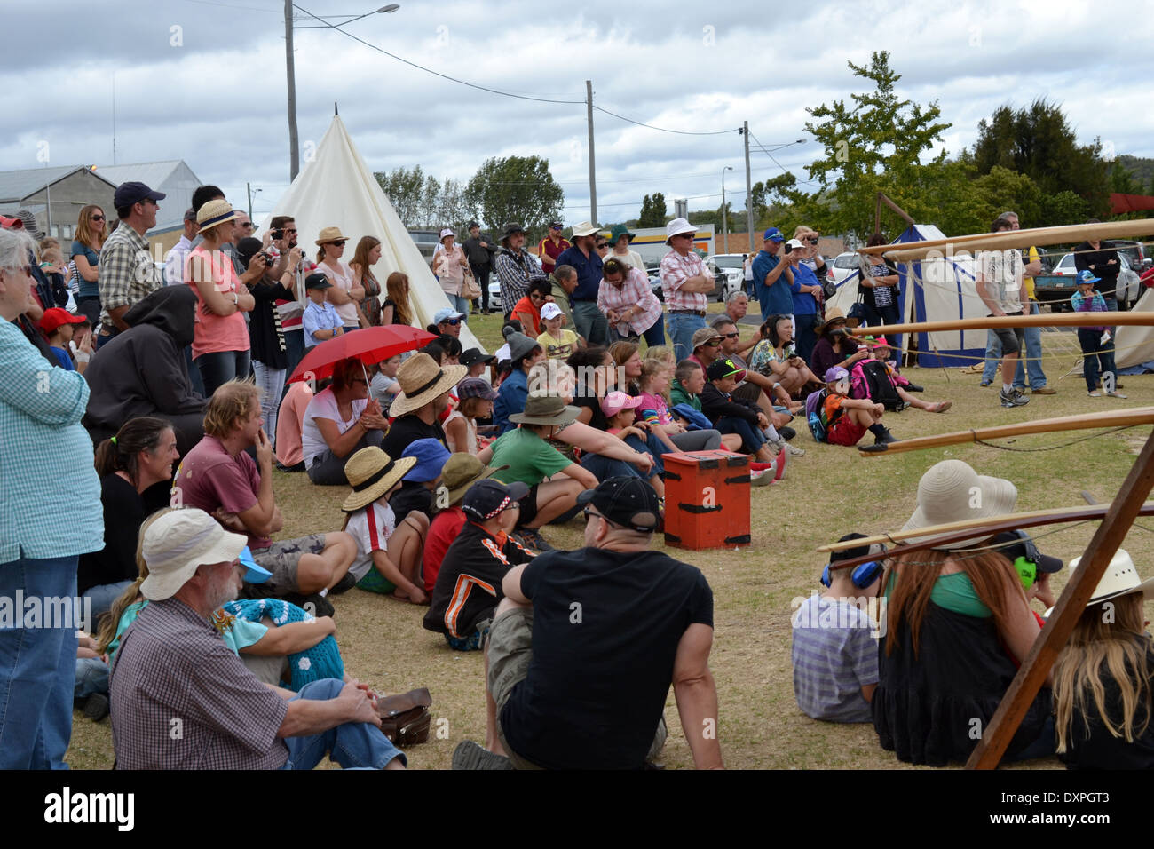 Crowd watches medieval reenactment duel Stock Photo - Alamy