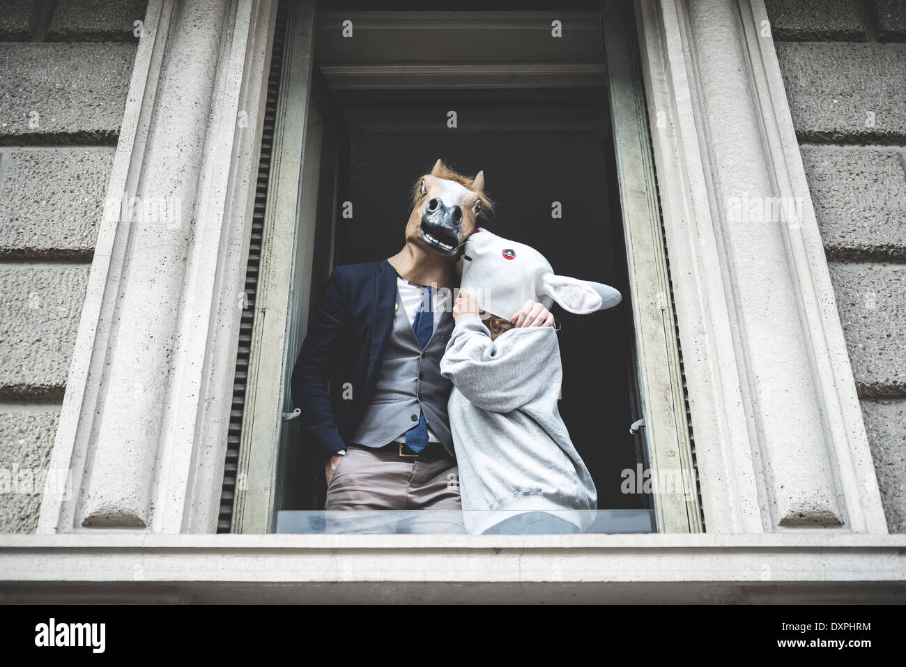 horse man with rabbit woman appeared at the window Stock Photo - Alamy