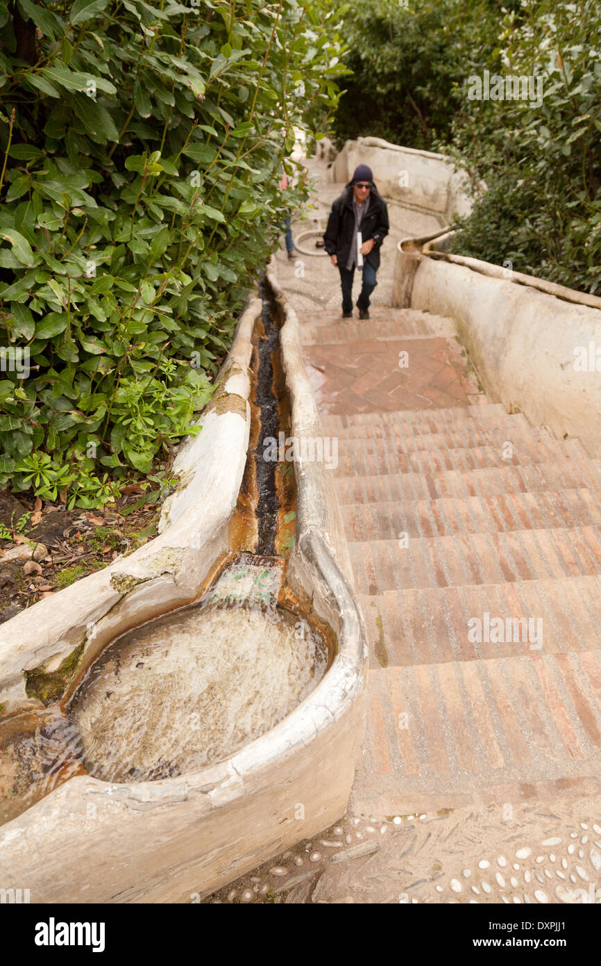 The water stairway, Gardens of Generalife, Alhambra Palace, Granada ...