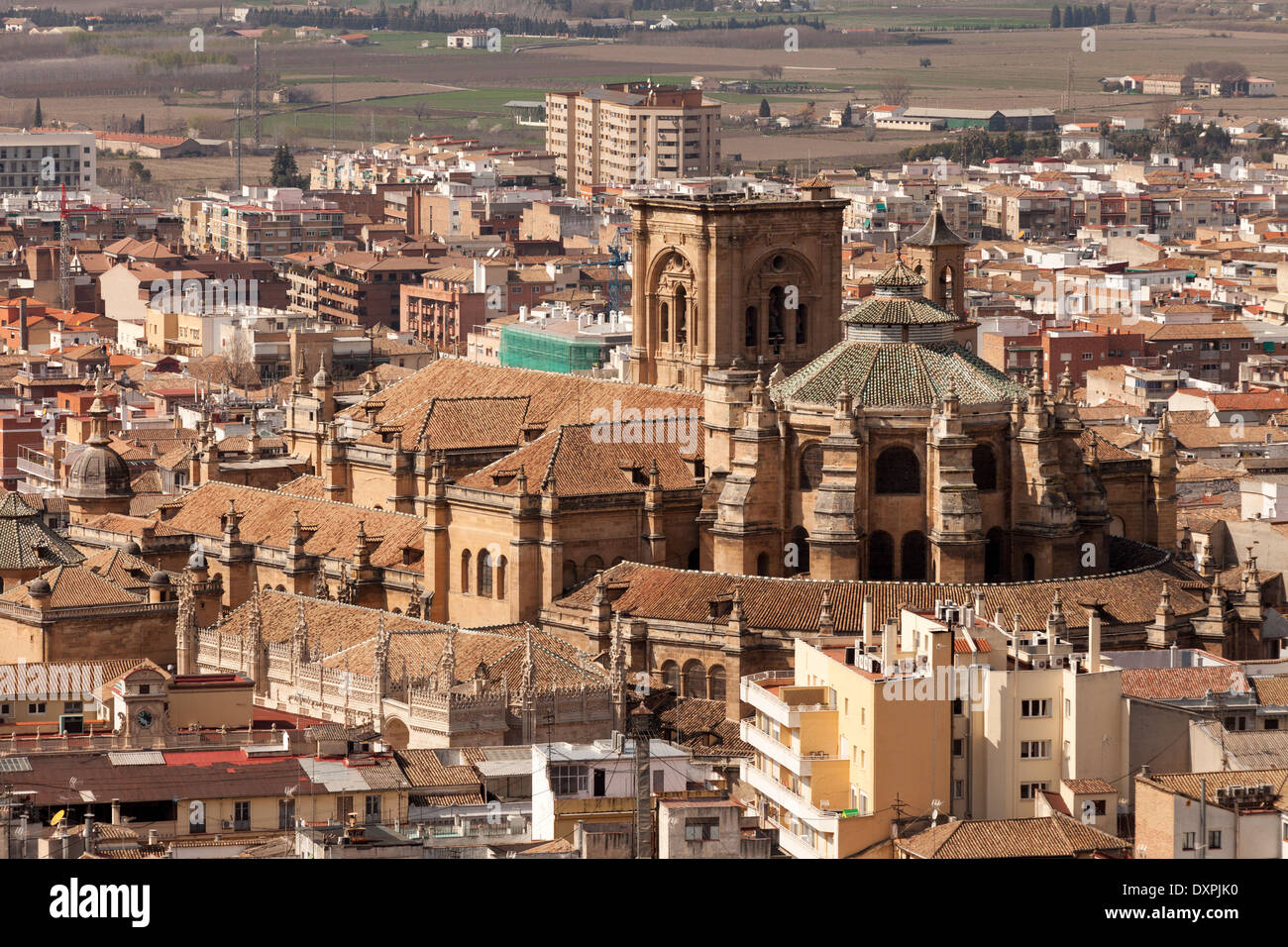 Granada Cathedral seen from the Alhambra, Granada Andalusia Spain ...