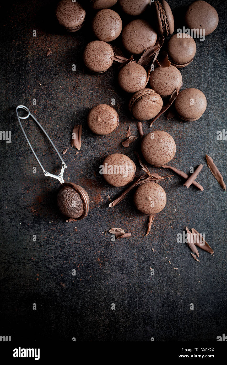 Homemade double chocolate macaroons with chocolate filling Stock Photo ...