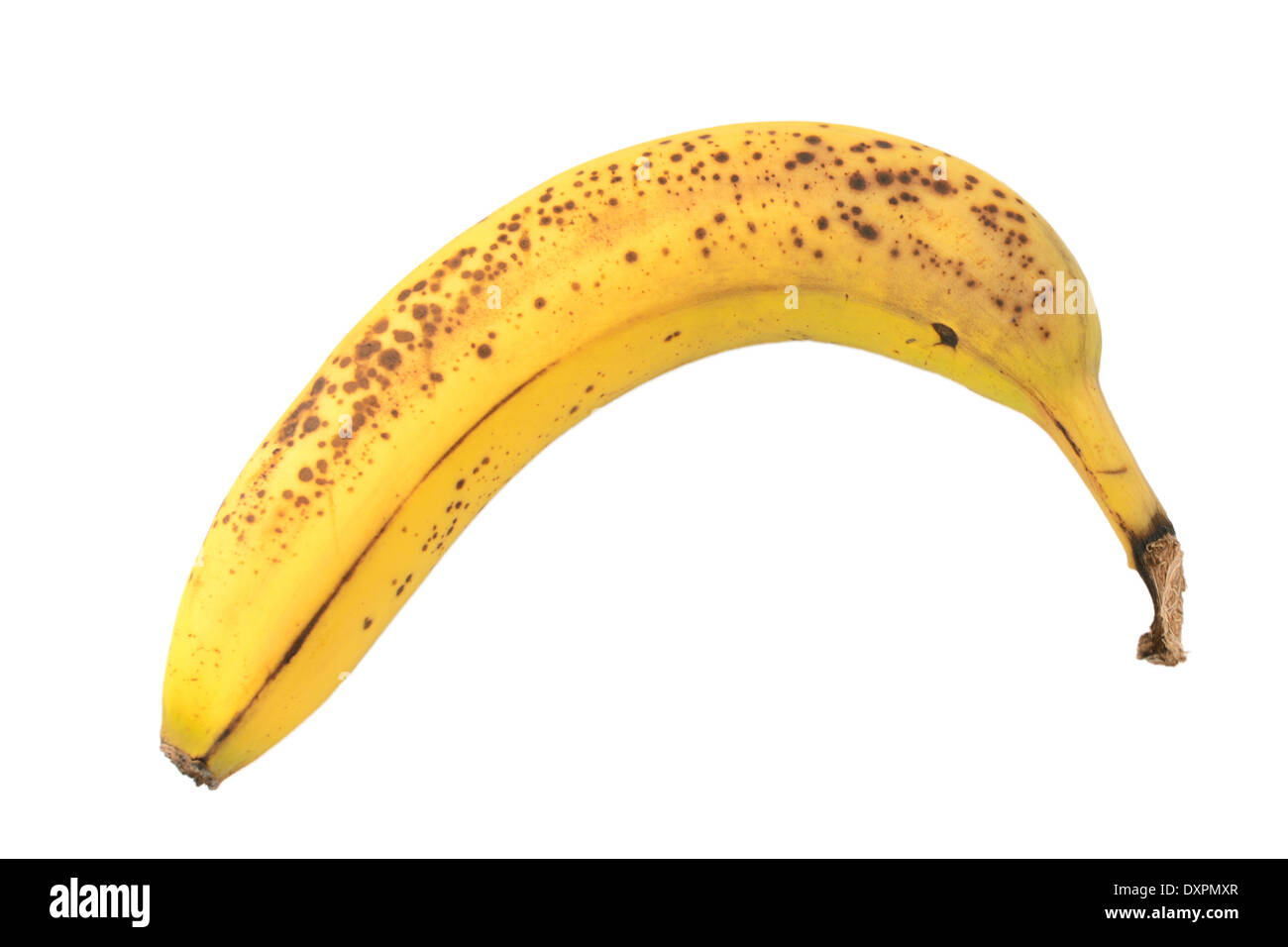 Overripe banana with spotty skin, isolated on a white background Stock ...