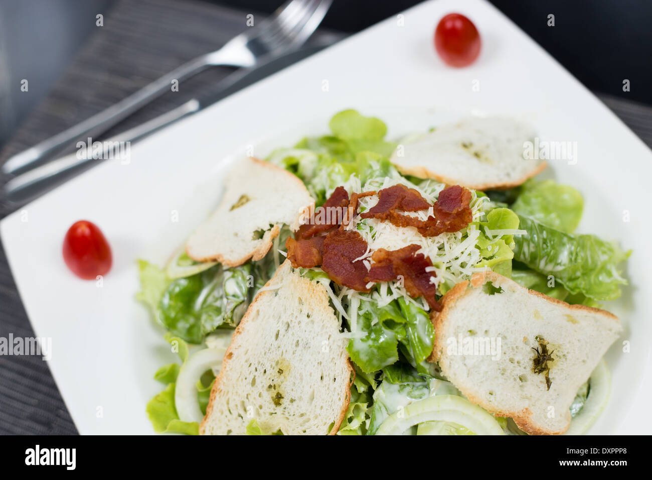 salad fried bacon with bread Stock Photo - Alamy